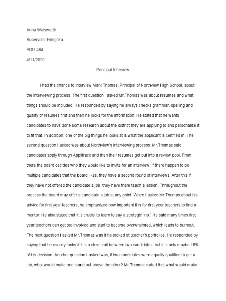 Principal Interview | Download Free PDF | Mentorship | Question