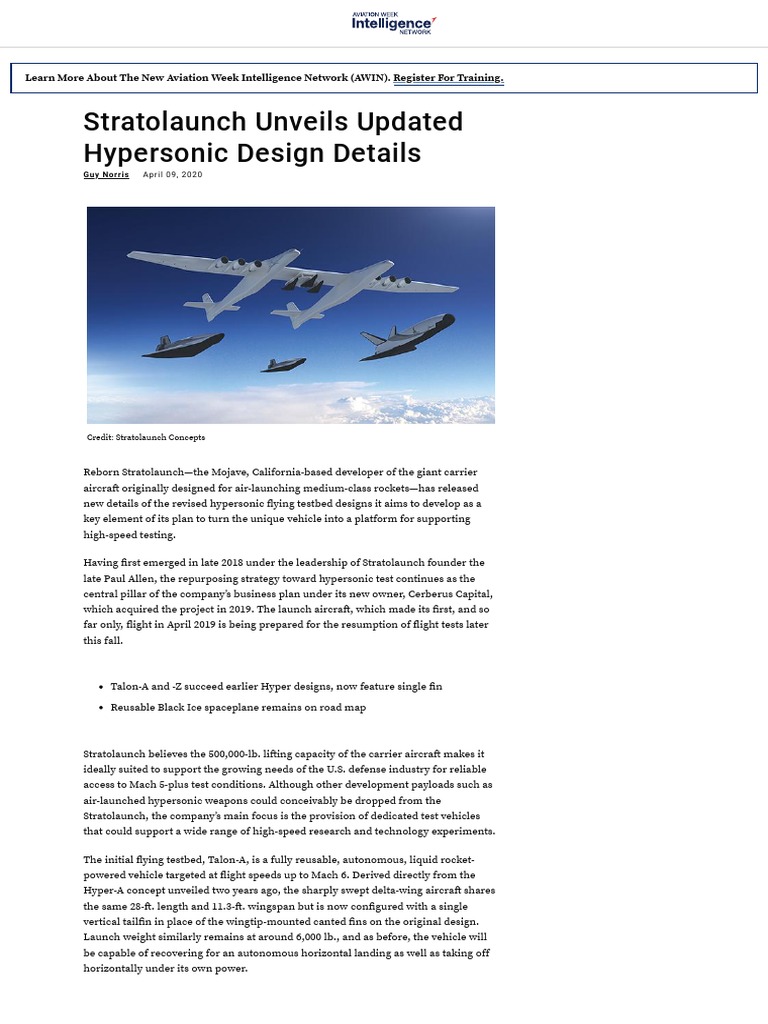 Stratolaunch Unveils Updated Hypersonic Design Details - Aviation Week ...