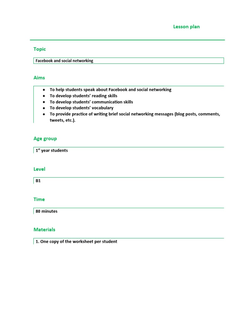 Lesson Plan: Facebook and Social Networking | PDF | Social Networking ...