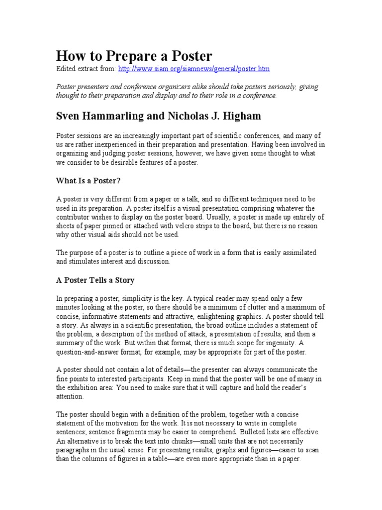 How To Prepare A Poster: Sven Hammarling and Nicholas J. Higham | PDF ...