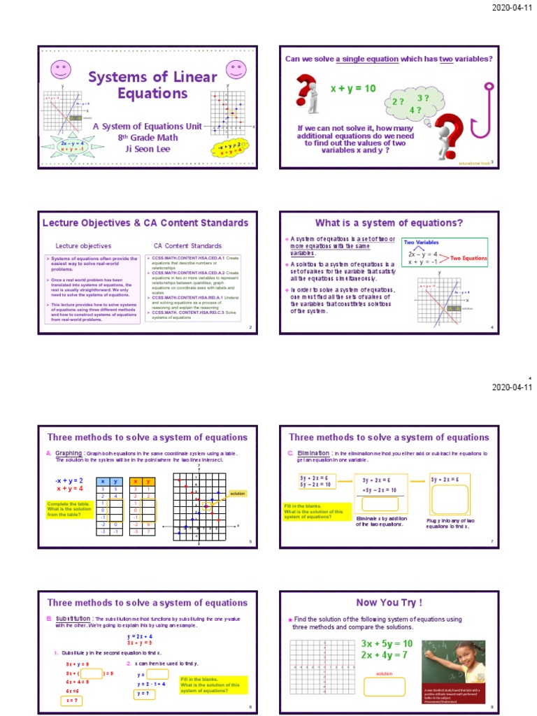 Systems of Linear Equations: A System of Equations Unit 8 Grade Math Ji ...