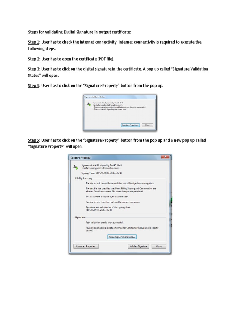 Steps For Validating Digital Signature in Output Certificate | PDF