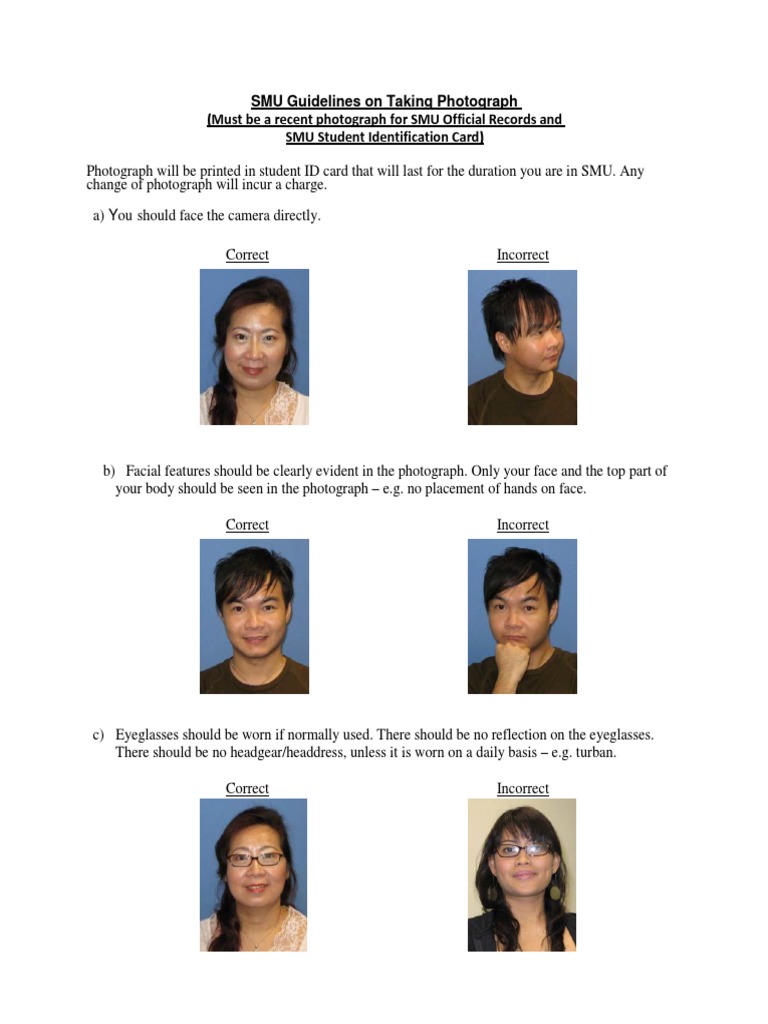 SMU Guidelines On Taking Photograph (Must Be A Recent Photograph For ...