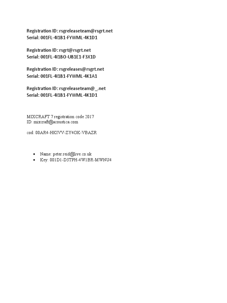 Mixcraft Registration Codes and IDs | PDF