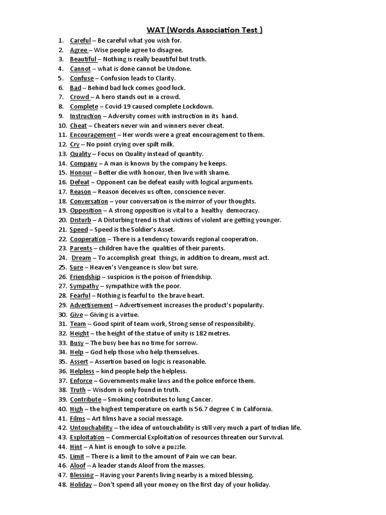 WAT (Words Association Test) | PDF