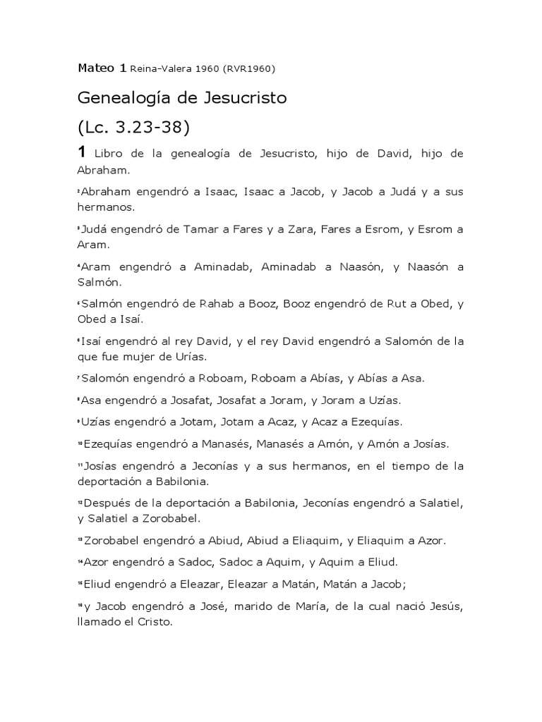 Genealogía de Jesucristo en Mateo 1 | PDF | María, madre de Jesús | Ángel