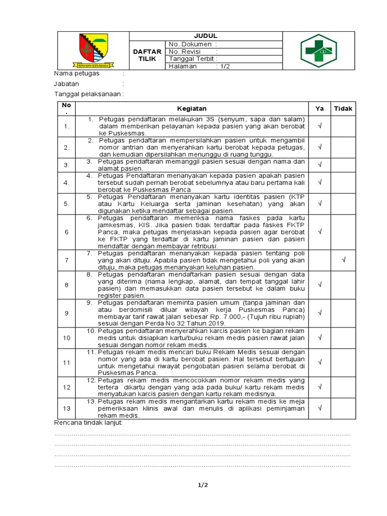 Daftar Tilik Pendaftaran | PDF