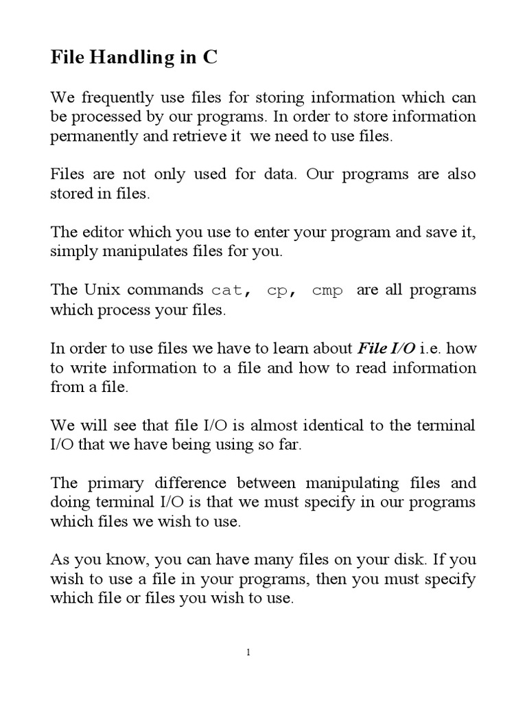 Files In C Pdf Pointer Computer Programming Filename