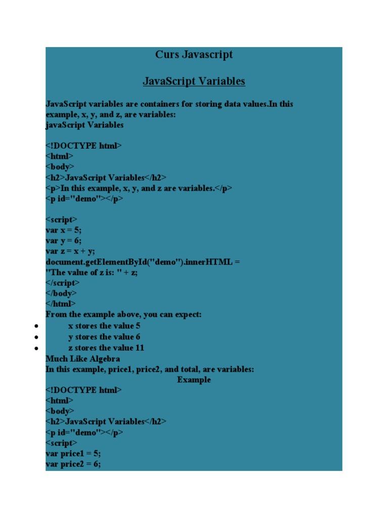 Curs Javascript | PDF | Variable (Computer Science) | Reserved Word