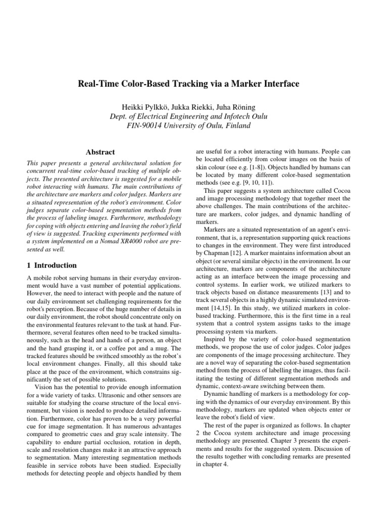 Real-Time Color-Based Tracking Via A Marker Interface | PDF | Image Segmentation | Interface ...