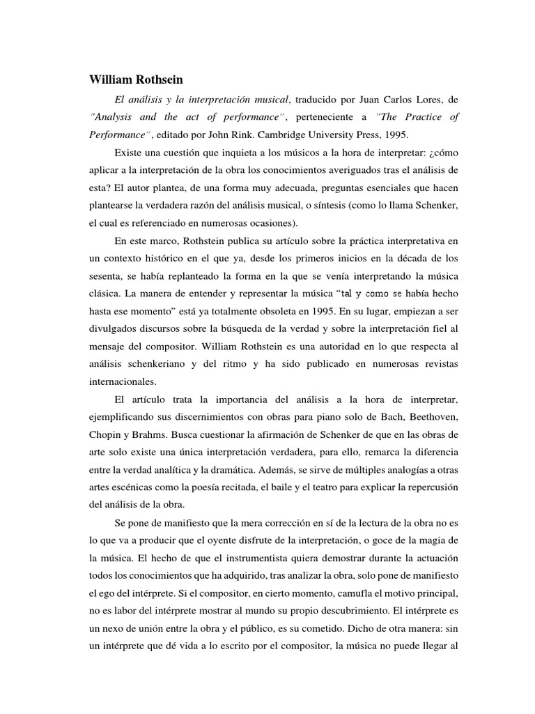 Reseña Sobre El Artículo de William Rothstein: El Análisis y La ...