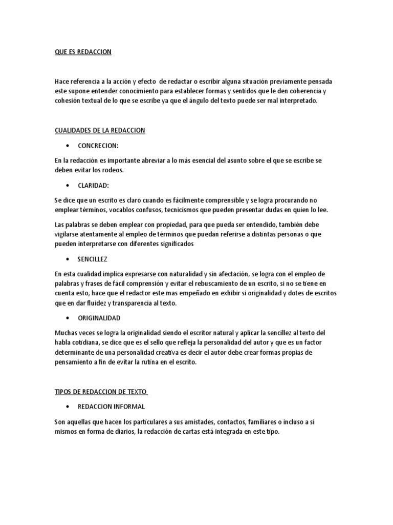 Tipos y cualidades de la redacción | PDF | Comunicación | Publicidad