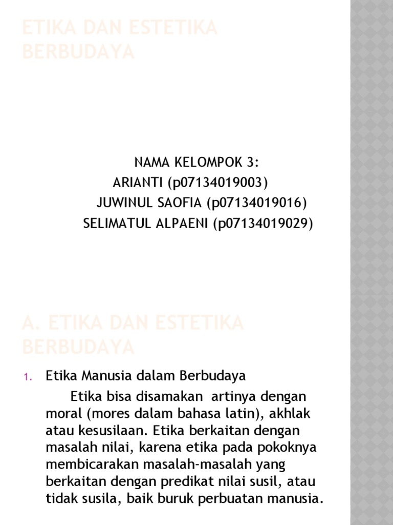 Etika Dan Estetika Berbudaya | PDF
