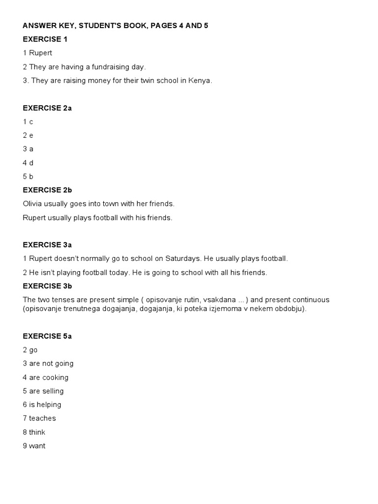 Answer Key, Student'S Book, Pages 4 and 5 Exercise 1 | PDF