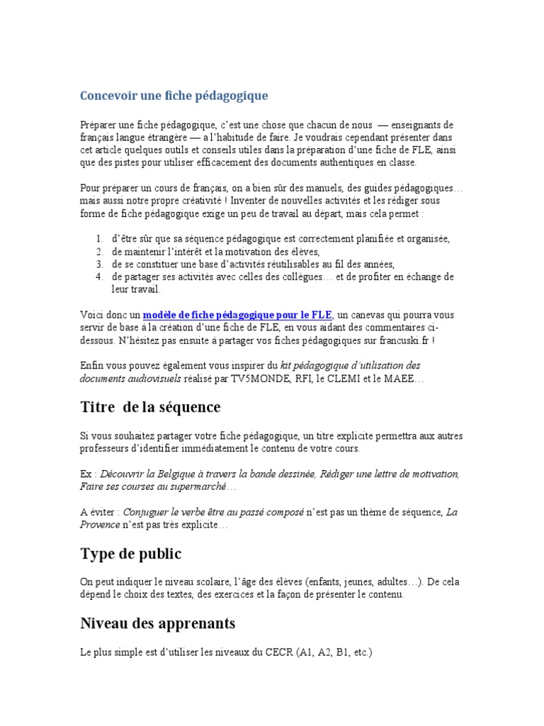 Guide de création de fiches pédagogiques | PDF | Pédagogie | Publicité