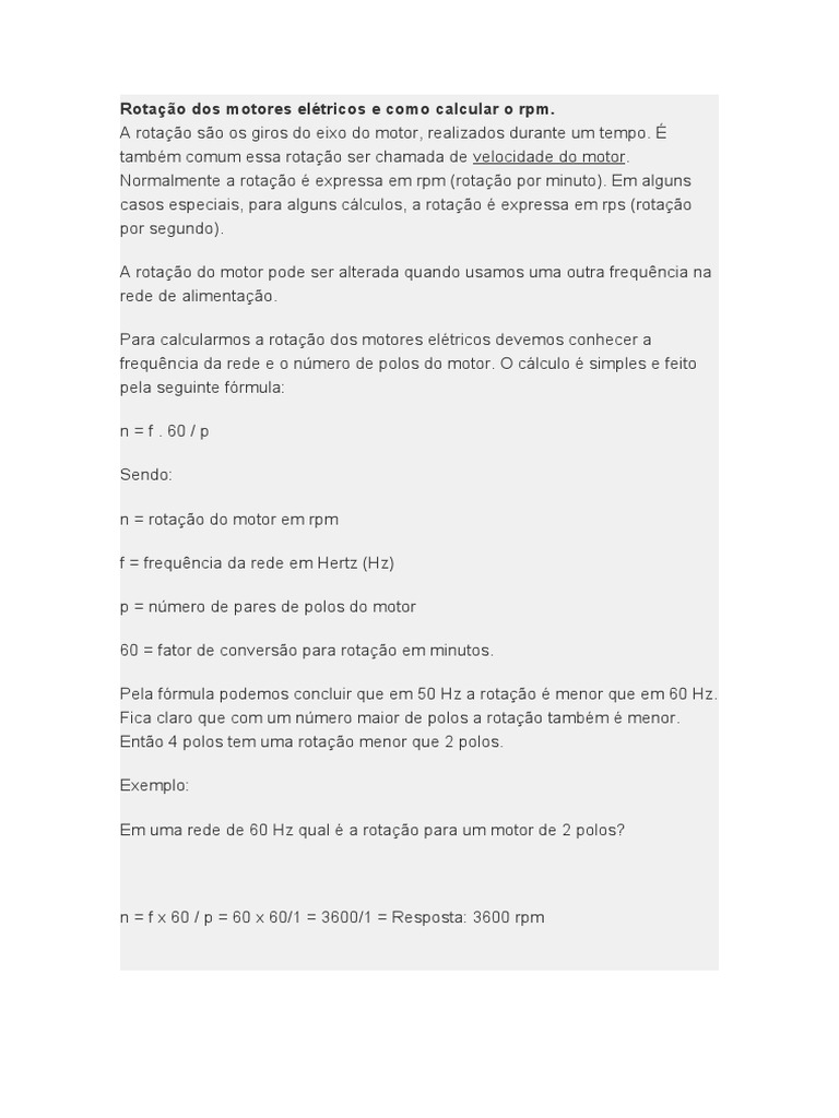 Rotação Dos Motores Elétricos e Como Calcular o RPM | PDF