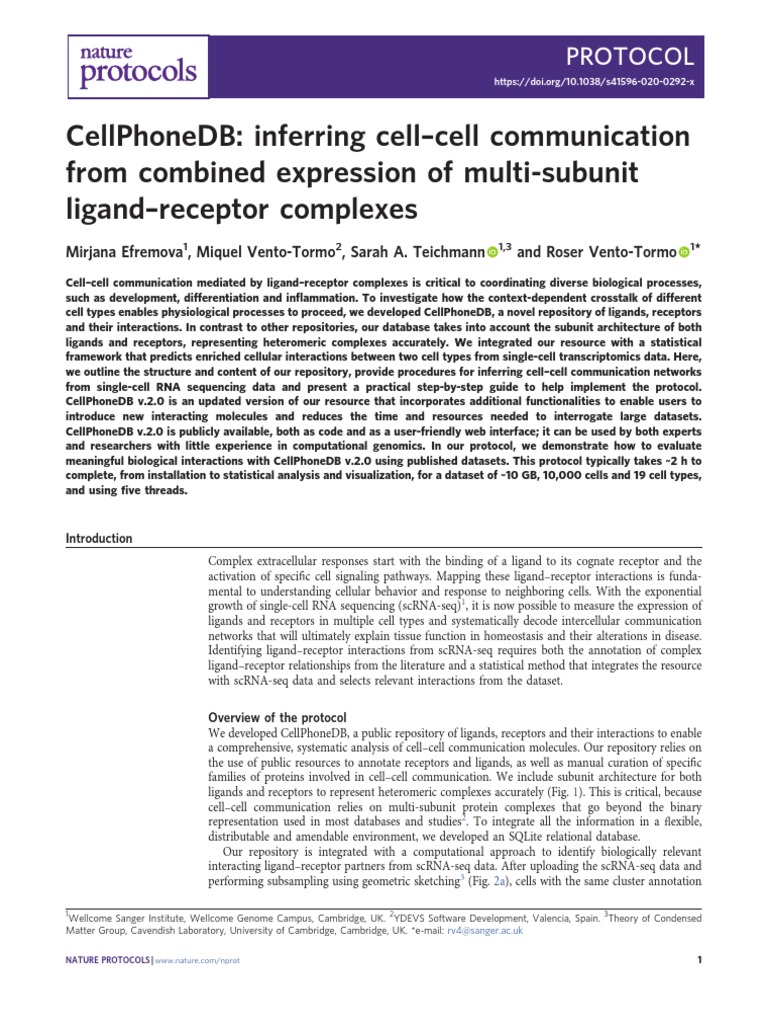 Cellphonedb: Inferring Cell - Cell Communication From Combined ...