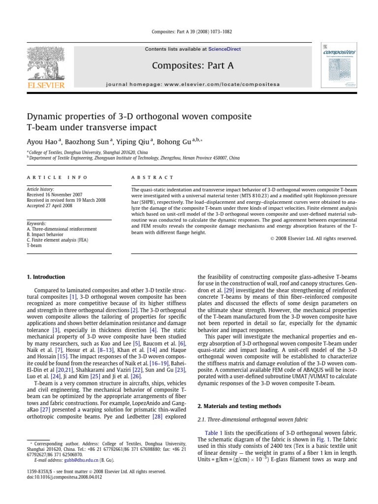 Composites: Part A: Ayou Hao, Baozhong Sun, Yiping Qiu, Bohong Gu ...