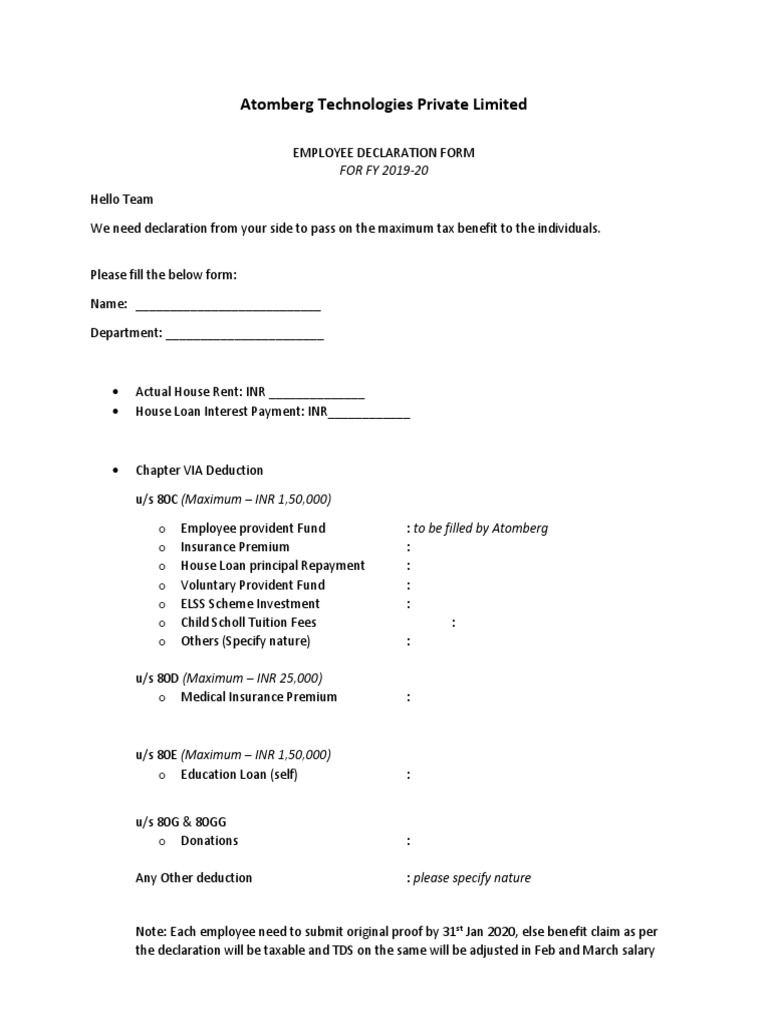 Employee Declaration Form | PDF