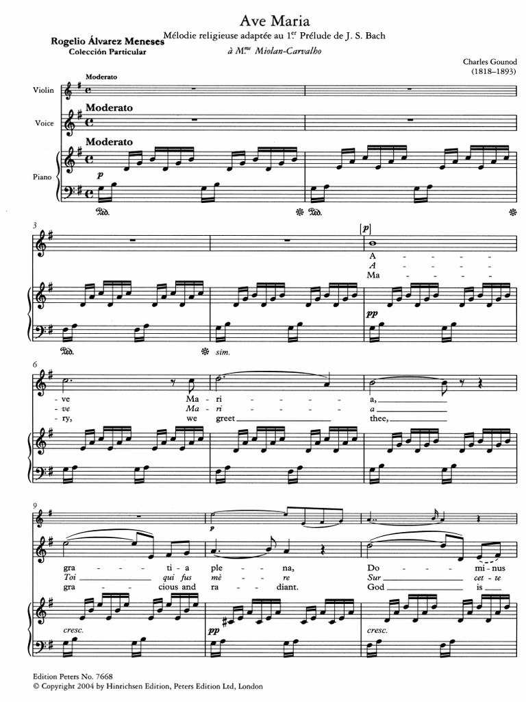 Bach - Gounod - Ave María - F, G, D. Con Violin Ad Lib. | PDF