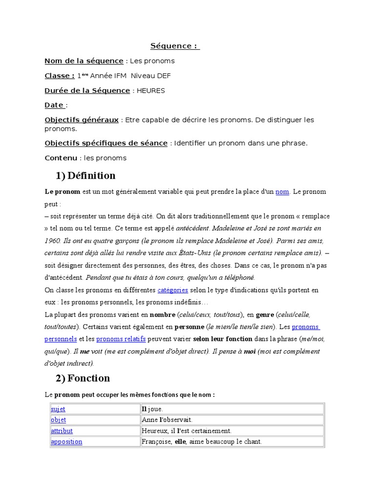 Comprendre les pronoms en français | PDF | Pronom | Genre grammatical