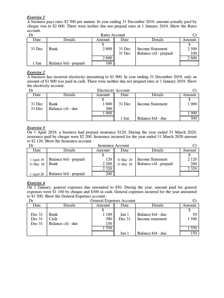 Exercises and Answers Q1 To 4 - Ledger Account For Accruals and Prepayments | PDF | Accrual ...