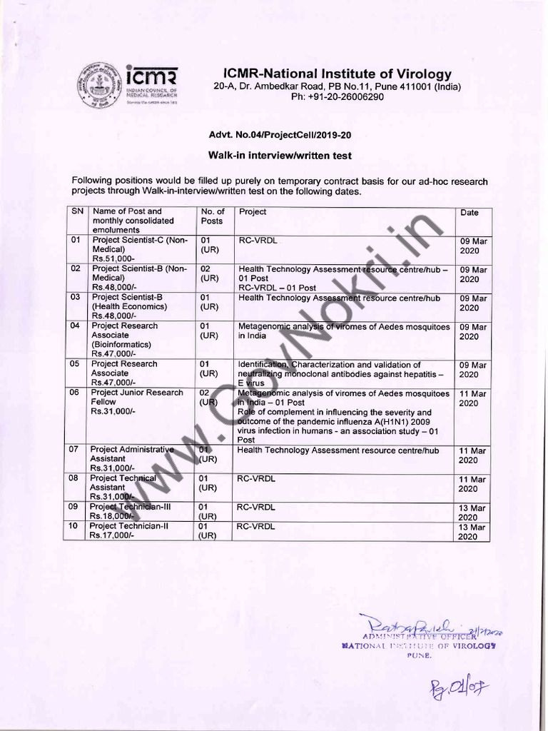 NIV Pune Bharti 2020@govnokri - in | PDF | Academic Degree | Doctor Of ...