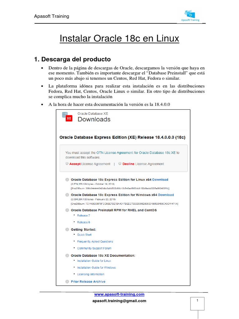 016 Instala-Oracle-18c-en-Linux | PDF | Fedora (sistema operativo) | Distribución de Linux
