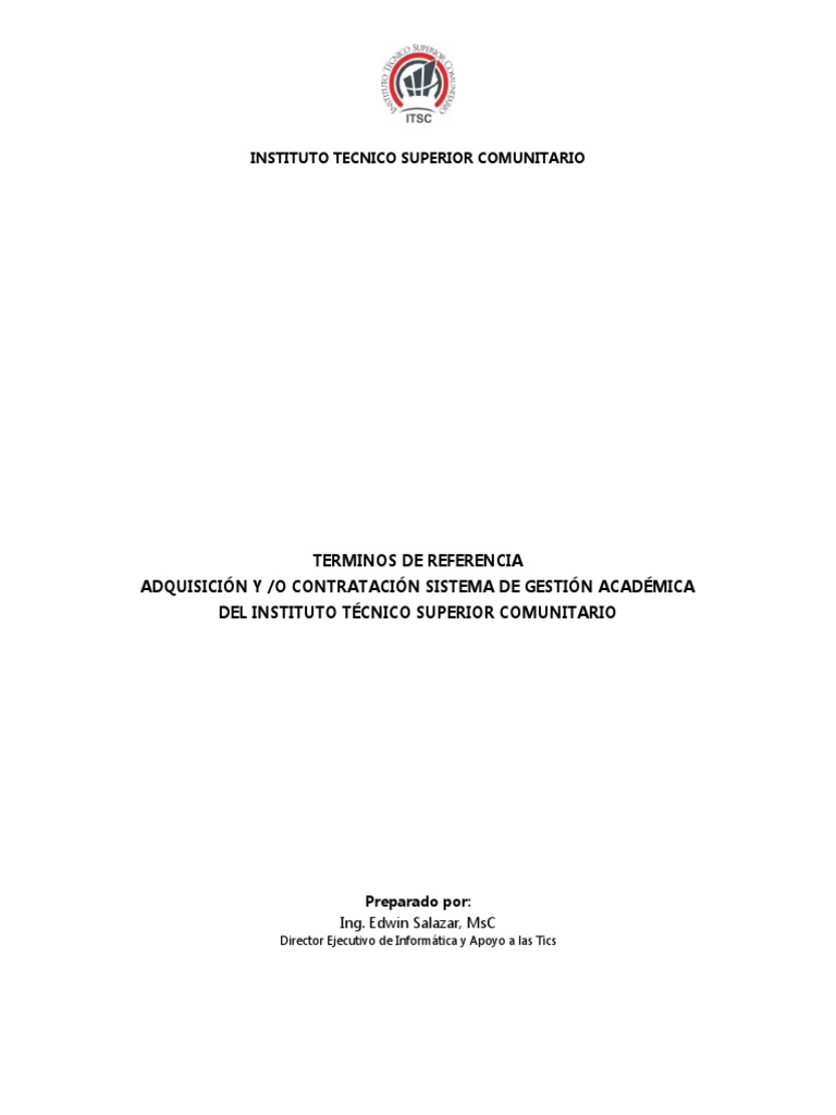 4 Terminos de Referencia Adquisicion y Compra Sistema de Gestion Academica Del Itsc Final | PDF ...