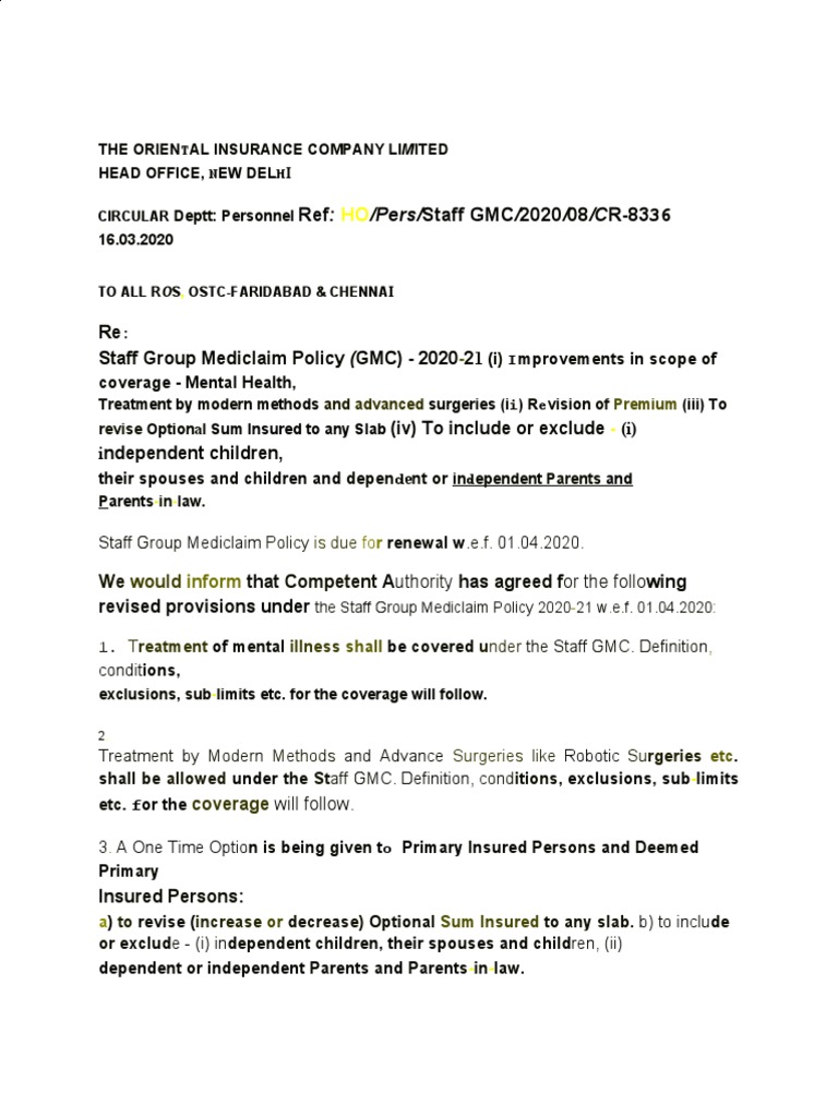 CR-8336 Dated 16.03.2020 - Staff GMC Policy 2020-21 | PDF | Service ...