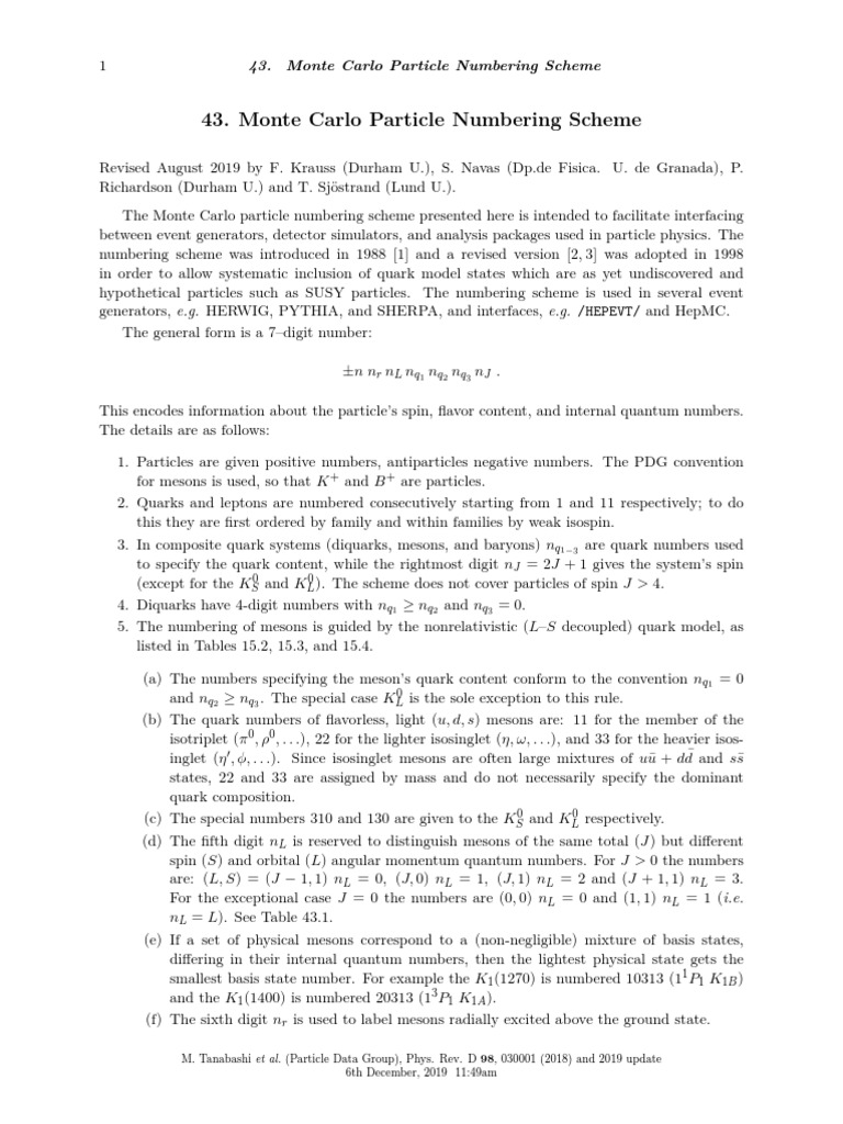 Monte Carlo Particle Numbering Scheme | PDF | Hadron | Quark