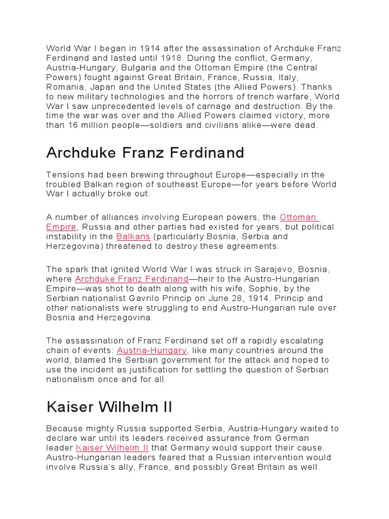 The Spark that Ignited World War I: An Overview of the Events Leading ...