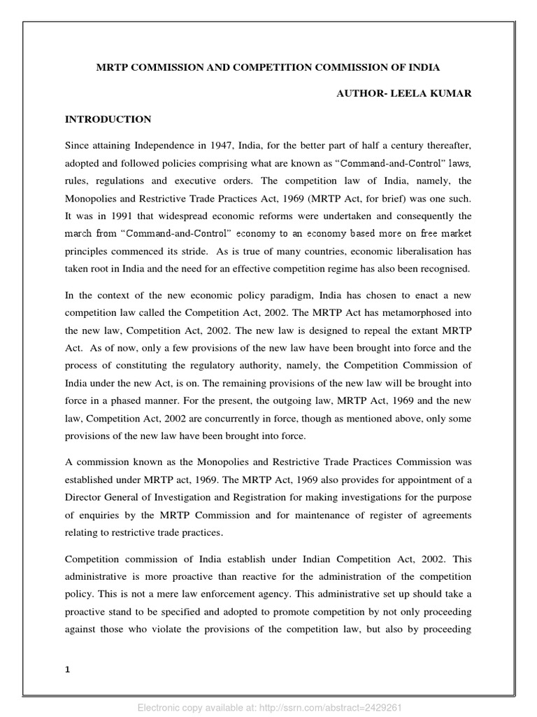 MRTP Act and Its Evolution in India | PDF | Competition Law | Monopoly