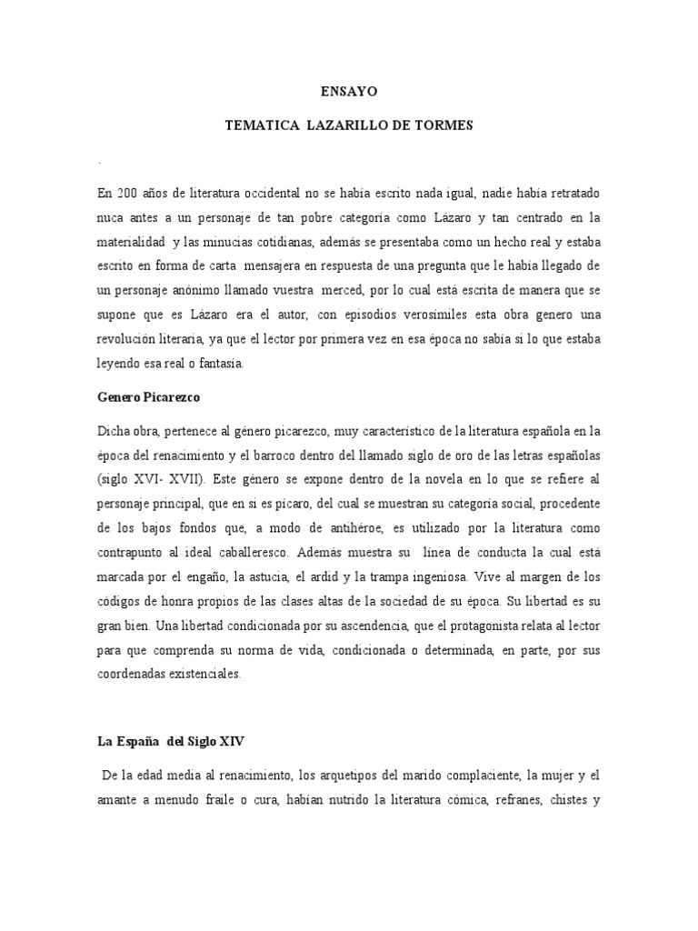 Ensayo Lazarillo | PDF | Novelas | Autor