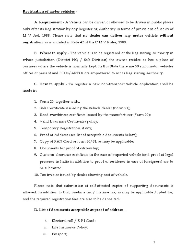 Registration of Motor Vehicles | PDF | Government Information | Government