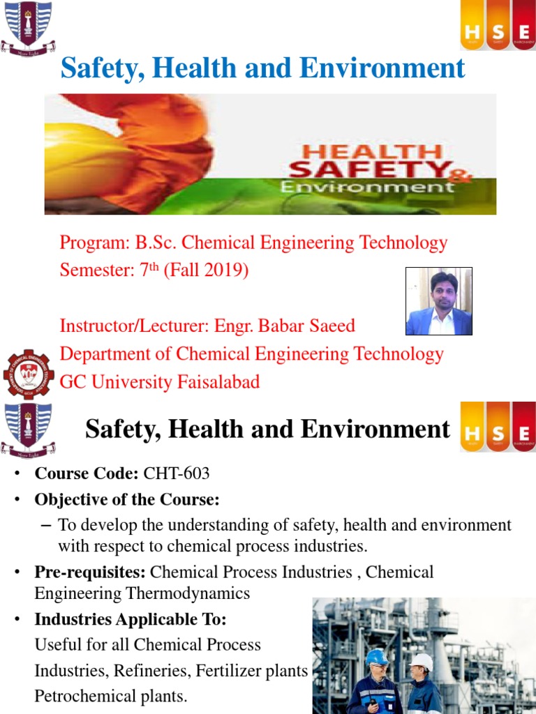 Safety, Health and Environment: Program: B.Sc. Chemical Engineering ...