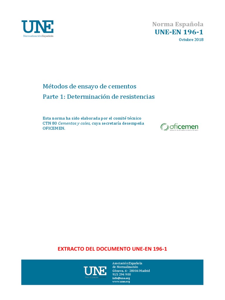Métodos de ensayo de cementos UNE-EN 196-1 | PDF | Ingeniería de ...