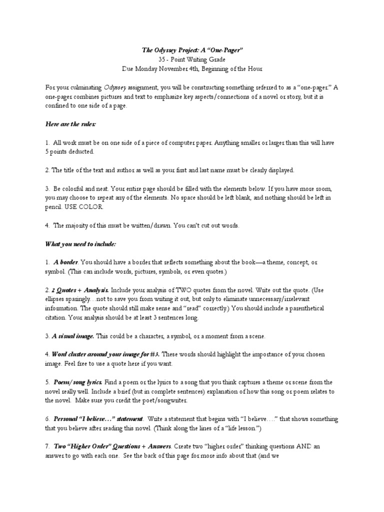 Odyssey One-Pager Project Guidelines | PDF | Cognition | Cognitive Science