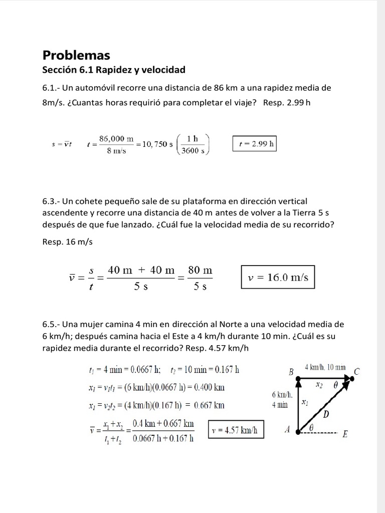 Problemas: Sección 6.1 Rapidez y velocidad | Aceleración | Velocidad