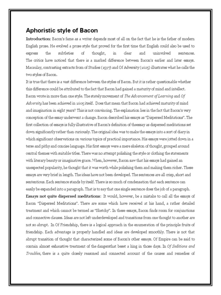 Aphoristic Style of Bacon | PDF | Michel De Montaigne | Essays