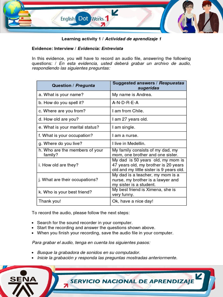 Learning Activity 1 / Actividad de Aprendizaje 1 Evidence: Interview ...