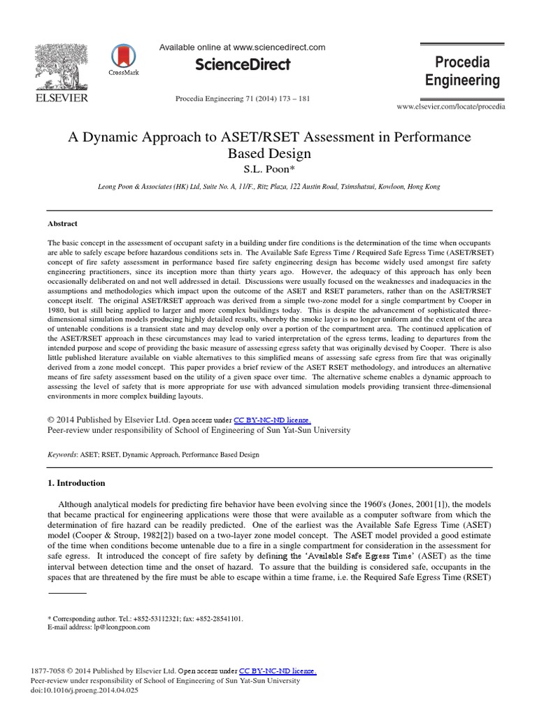 A Dynamic Approach To ASET/RSET Assessment in Performance Based Design ...