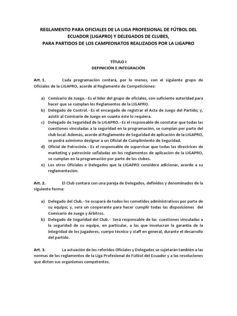 Reglamento de Oficiales de Partidos y Delegados Por Clubes (Final) PDF | PDF | Árbitro ...