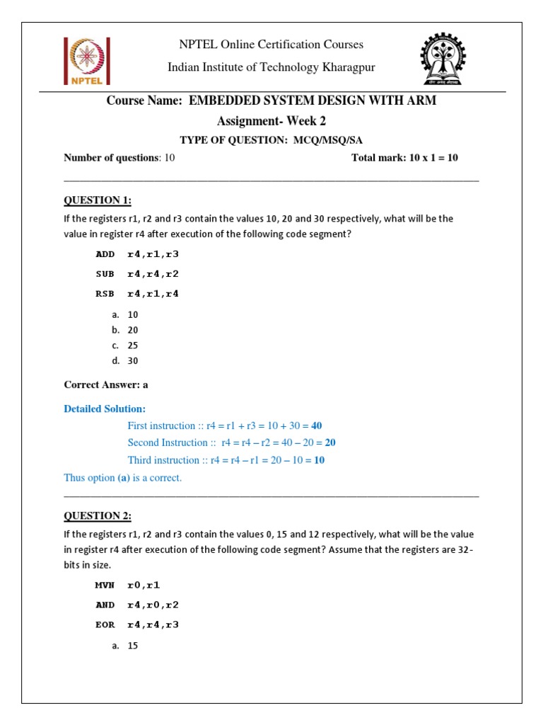 Assignment of ARM Processor With Solution | PDF | Computer Architecture ...