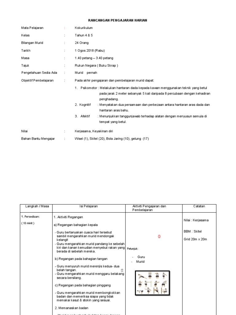 RPH Kokurikulum 1 Ogos (Kelab Rukun Negara) | PDF