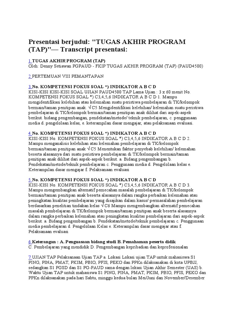 Panduan Ujian TAP PAUD | PDF