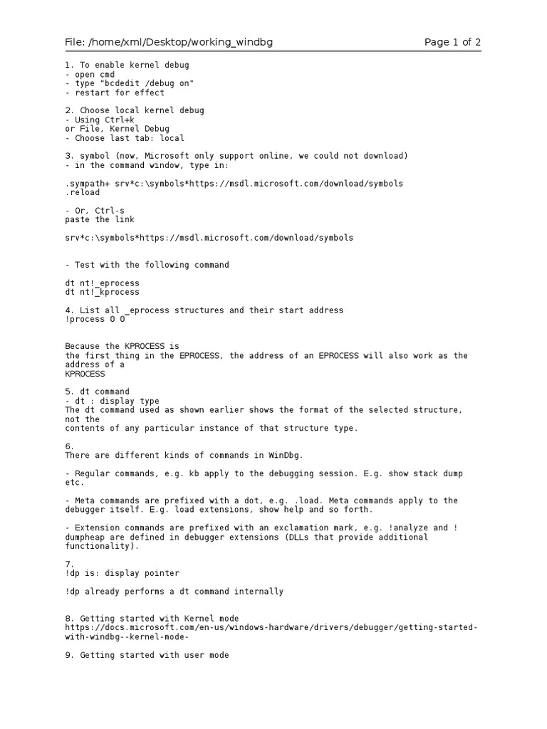 WinDbg Kernel Debugging Guide | PDF | Kernel (Operating System) | Software Engineering