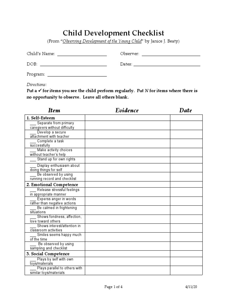 ECC 703 Assessment Checklist | PDF | Attachment Theory | Psychology