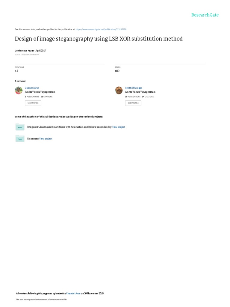 Design of Image Steganography Using LSB XOR Substitution Method | PDF | Cryptography | Secure ...