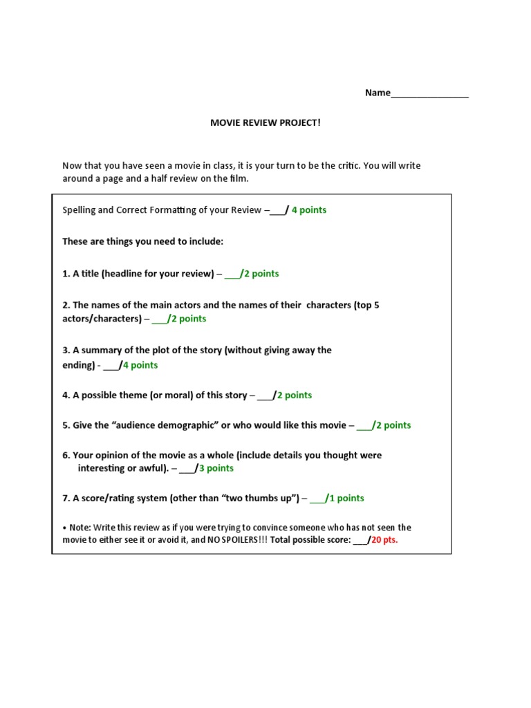 Movie Review Rubric | PDF